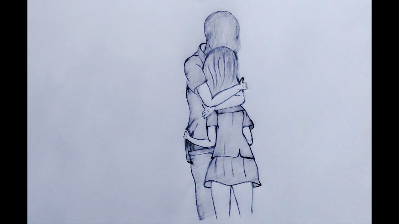 Drawing anime sad couple hugging Rajesh h - YouTube