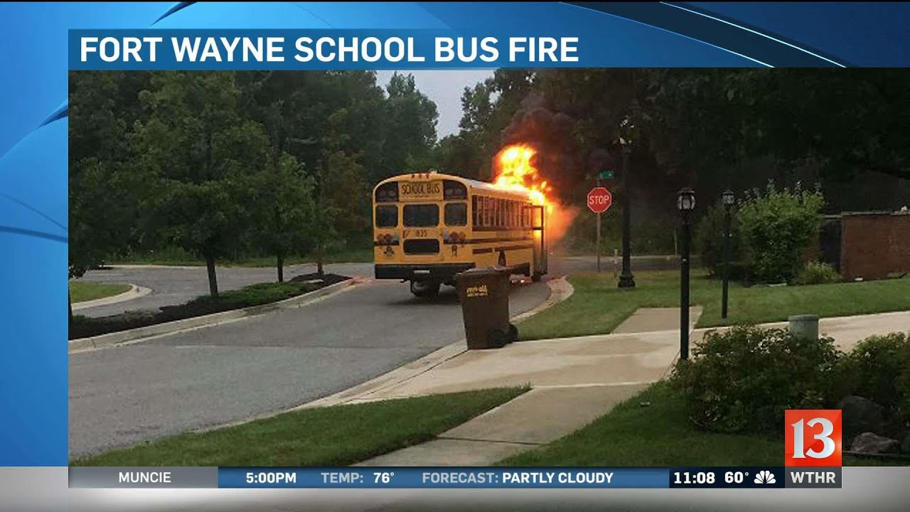 School bus damaged by fire - YouTube