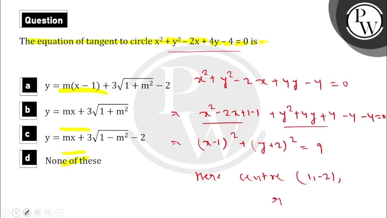 The Equation Of Tangent To Circle x 2 Y 2 2x 4y 4 0 the-equation-of-tangent-to-circle-x-2-y-2-2x-4y-4-0