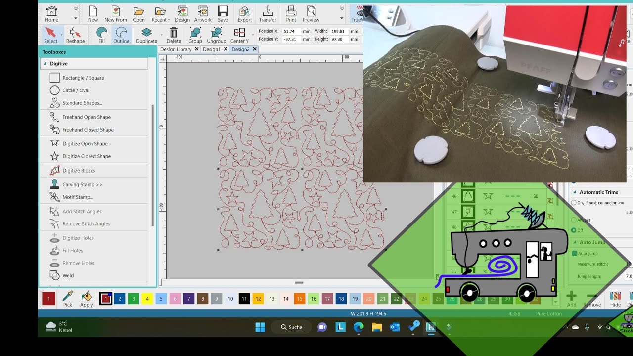 Hatch Tutorial: create a Quilt Design with Hatch Embroidery Digitizer - for beginner (part1/2 ...