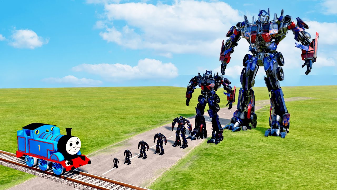 Big & Small Optimus Prime Transformer vs Train Thomas | BeamNG.Drive ...