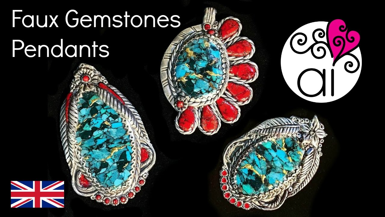 Gemstone Pendants with Faux Silver Metalsmiths Work Frame | Polymer ...
