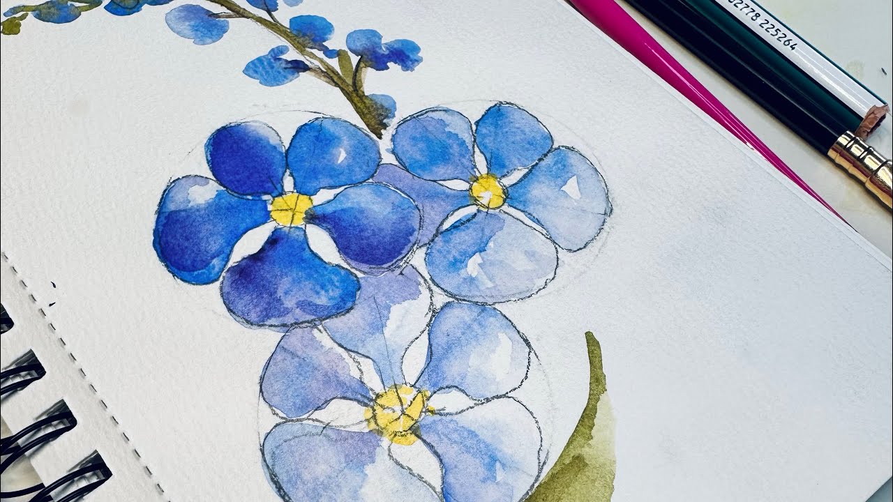 Step-by-Step Watercolor Forget-Me-Nots – Beginners Welcome!🌟 # ...