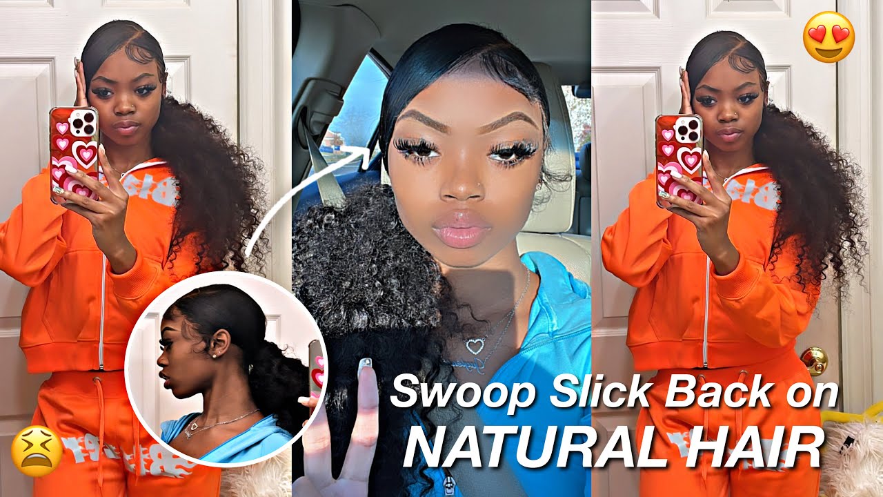 Swoop Slick Back Ponytail On NATURAL HAIR *glueless method* - YouTube
