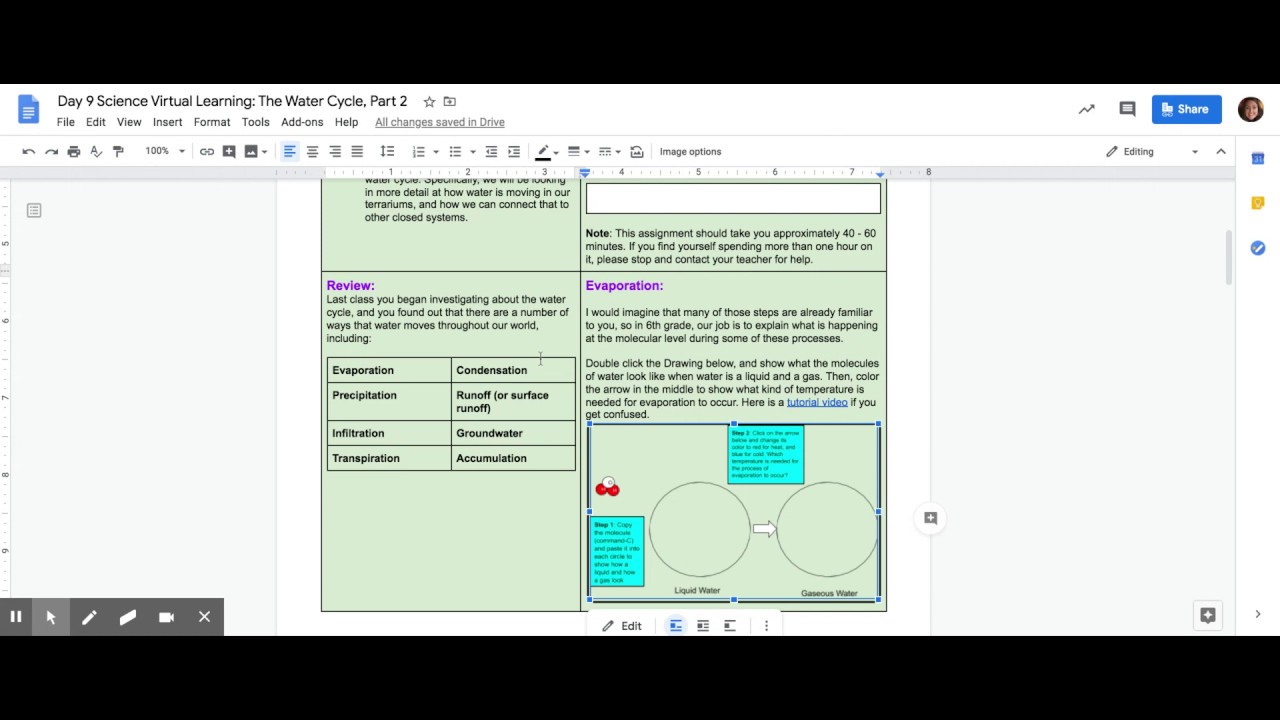 Day 9 Science Virtual Learning: The Water Cycle, Part 2 - Google Docs ...