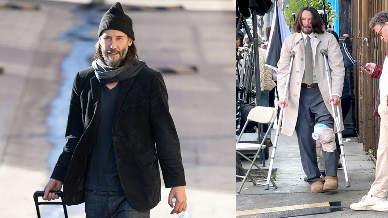 Keanu Reeves Seen Walking with Crutches and Ice Pack on His Knee While ...
