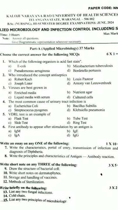 microbiology including infection control & safety #question paper 2k24 #knruhs #for bsc nursing# ...