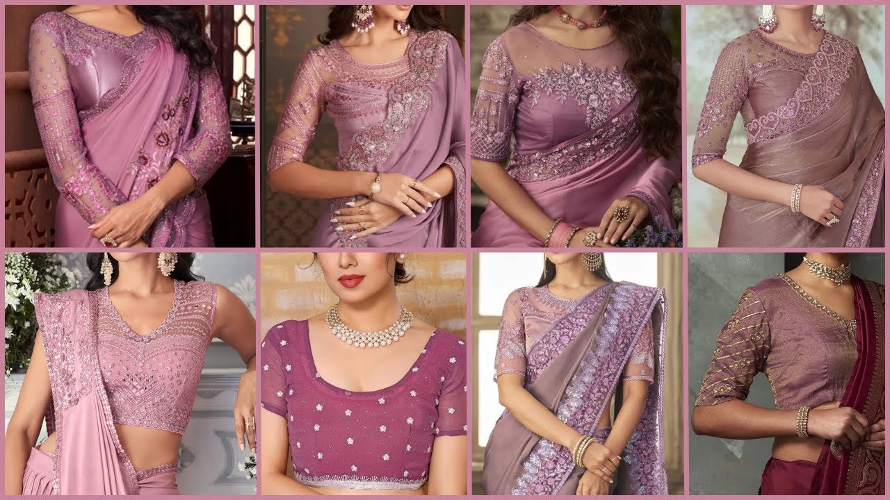 Latest Onion Colour Blouse Designs 2025 | Onion Color Saree Blouse ...