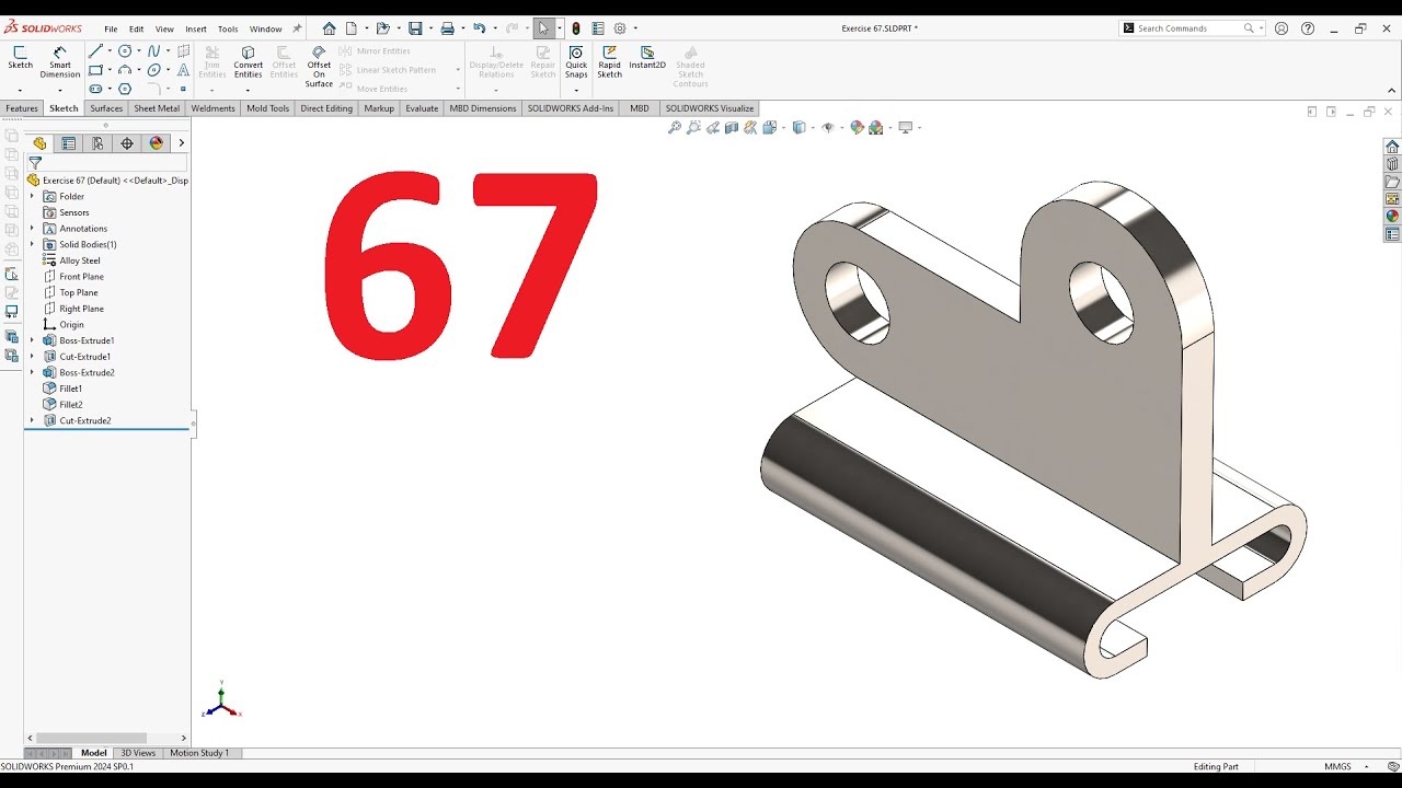 تمارين علي سوليدووركس 2024 || تمرين رقم 67- Solidworks Exercise 67 ...
