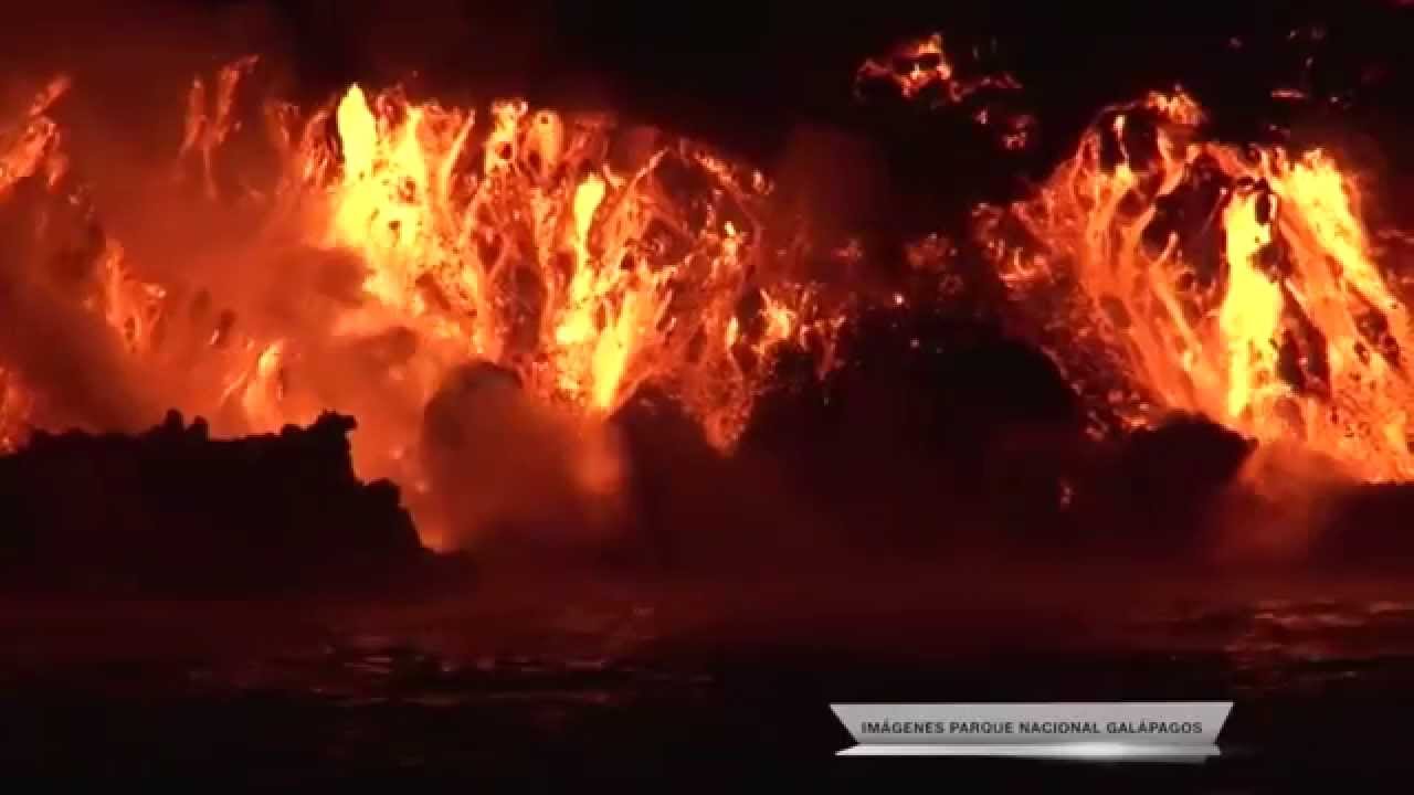 Erupción del volcán Wolf llega al mar - YouTube