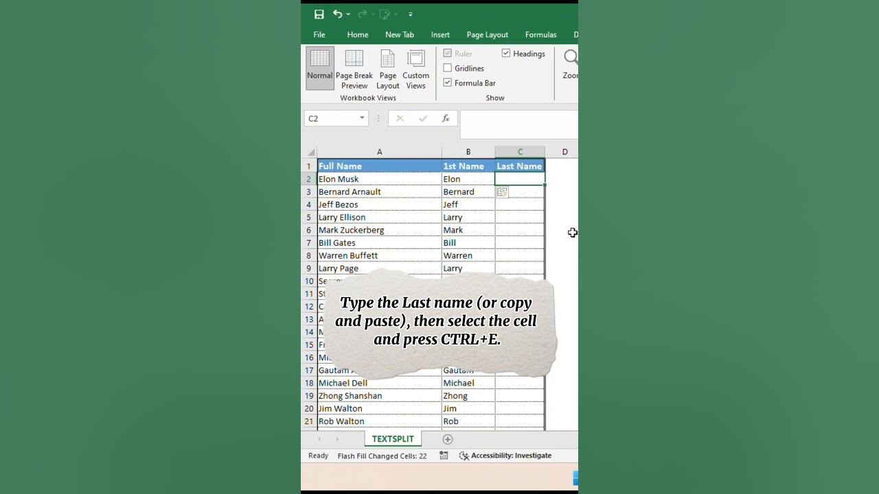 How To Separate Name In Excel Using Flash Fill Exceltips Exceltipsandtricks Youtube