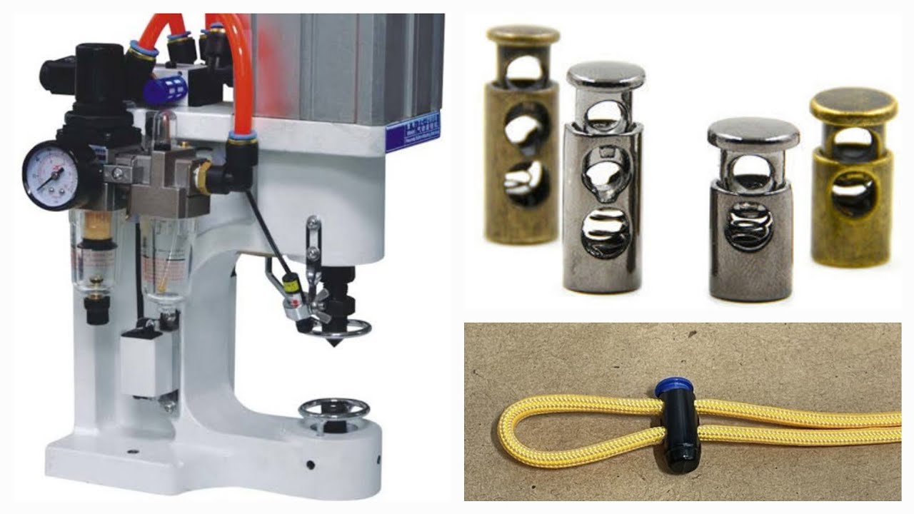 Draw cord insert to stopper / Cord lock by using Snap button machine ...