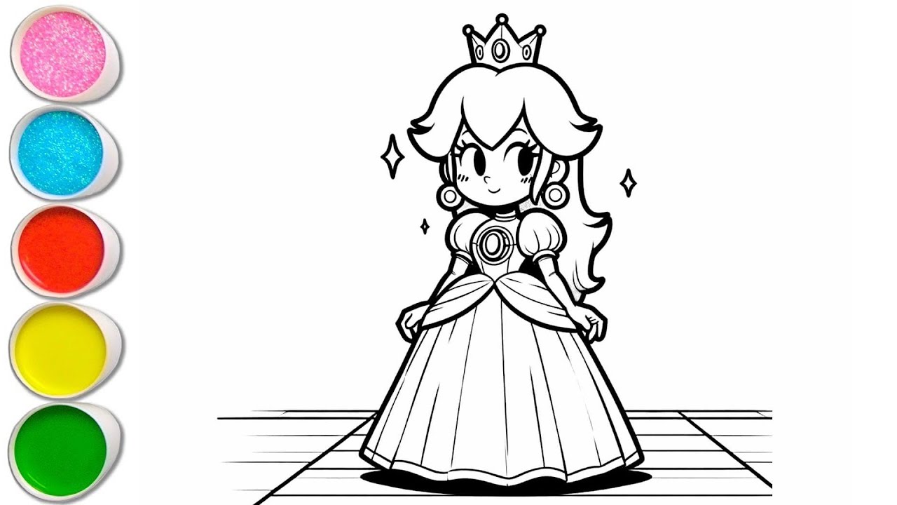Cute Princess Peach Drawing for kids, Painting & Coloring for kids ...
