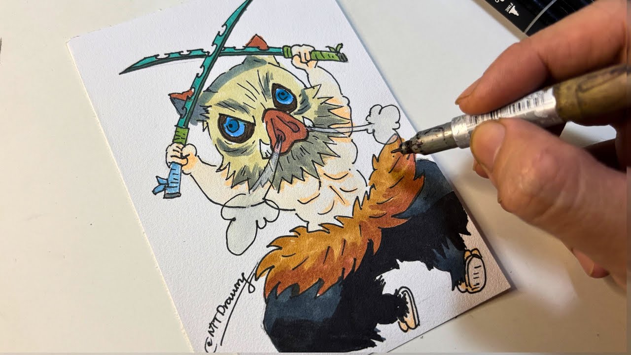 Drawing Inosuke Hashibira from Demon Slayer | Cute Marker Art - YouTube