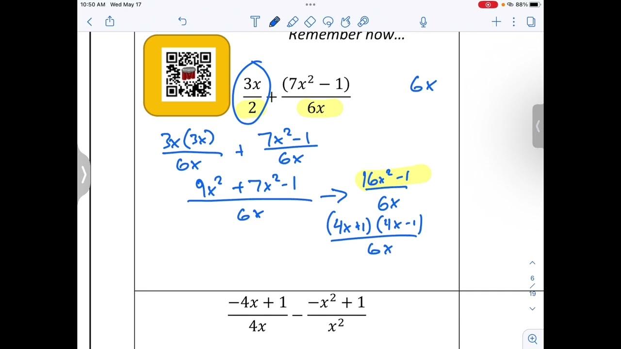 Get Ready for Calculus - Skill 4 - First Problem - Add Rational Expressions - YouTube