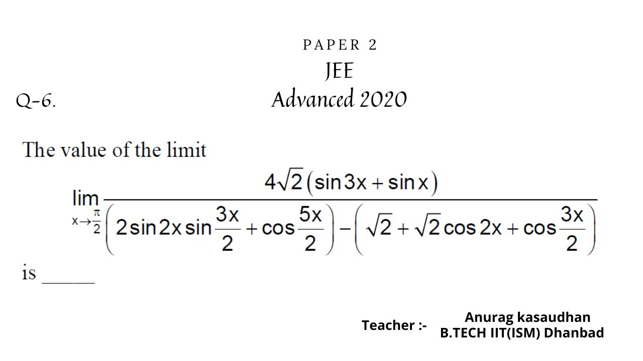 JEE Advanced 2020 Math Paper 2 (Q 6) solution | IIT JEE Maths | # ...