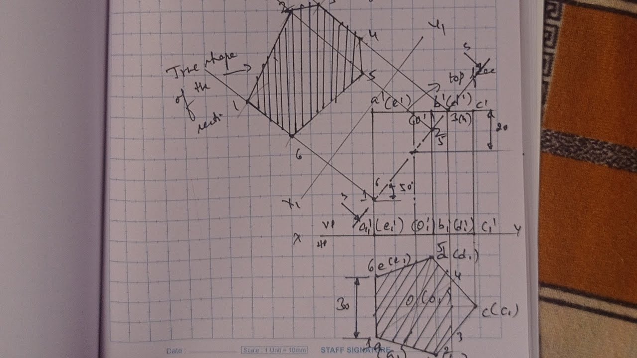 Section of Pentagonal prism cut at 50 degree with HP passes at a ...