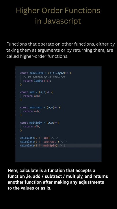 Higher Order Functions In Javascript Viral Shorts Ytshorts Youtubeshorts Javascript