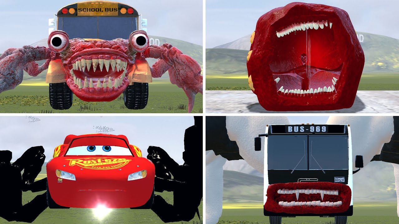 ALL MONTERS : SCHOOL BUS EATER,TRAIN EATER,MCQUEEN,BUS EATER(GMOD ...