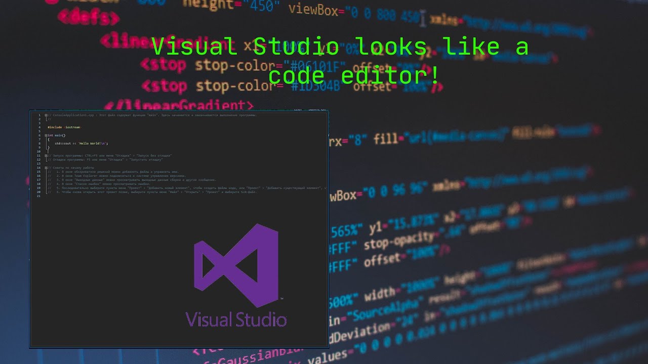 VISUAL STUDIO looks like code editor! Remove icons and main menu ...