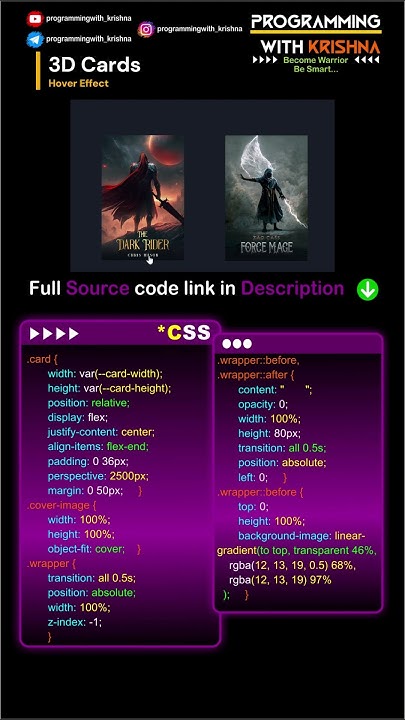3D Cards Hover HTML CSS #programmingwithkrishna #html #css #cssanimation #js #javatutorial # ...
