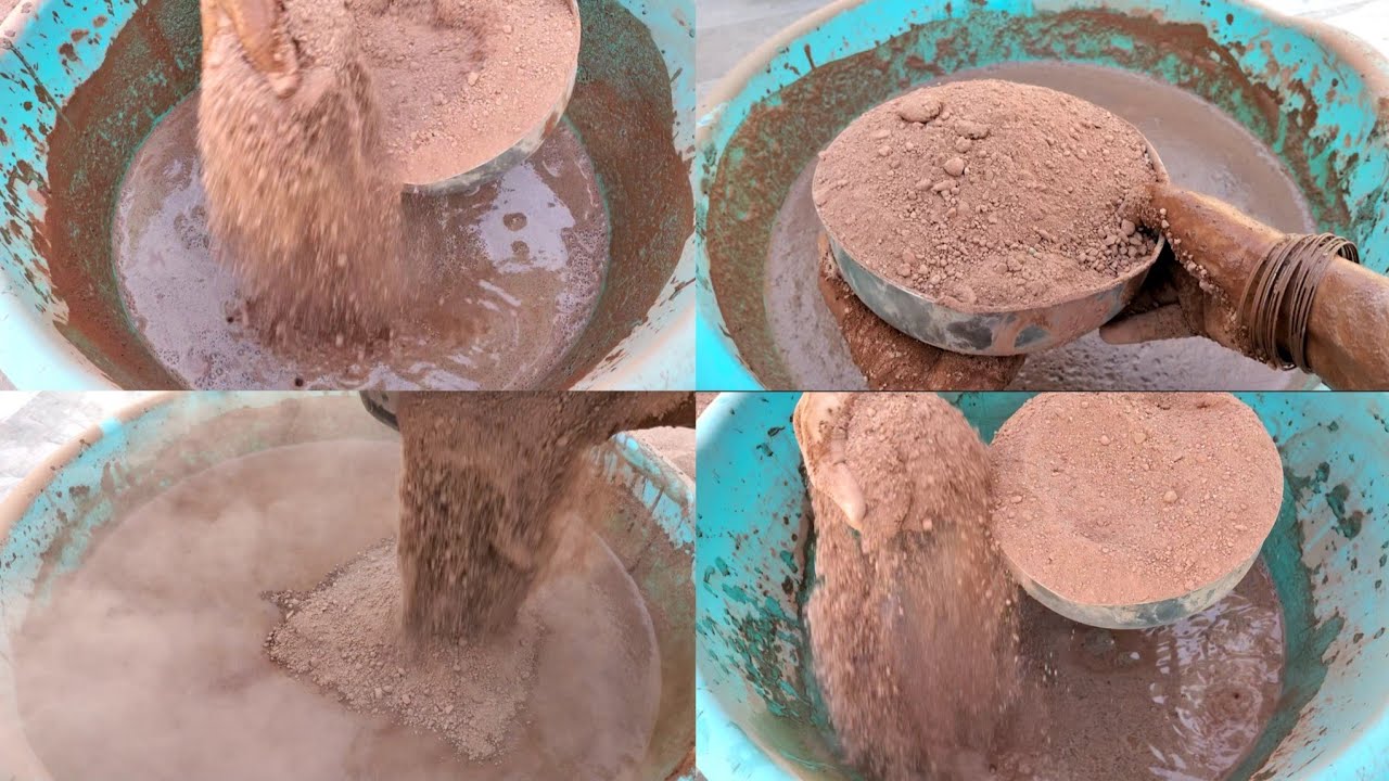 Gritty red dirt sand poured crumble in water ASMR - YouTube