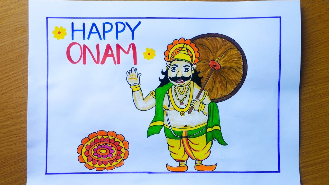 Maveli Drawing Easy/Onam Drawing/Happy Onam Poster/Onam Festival ...