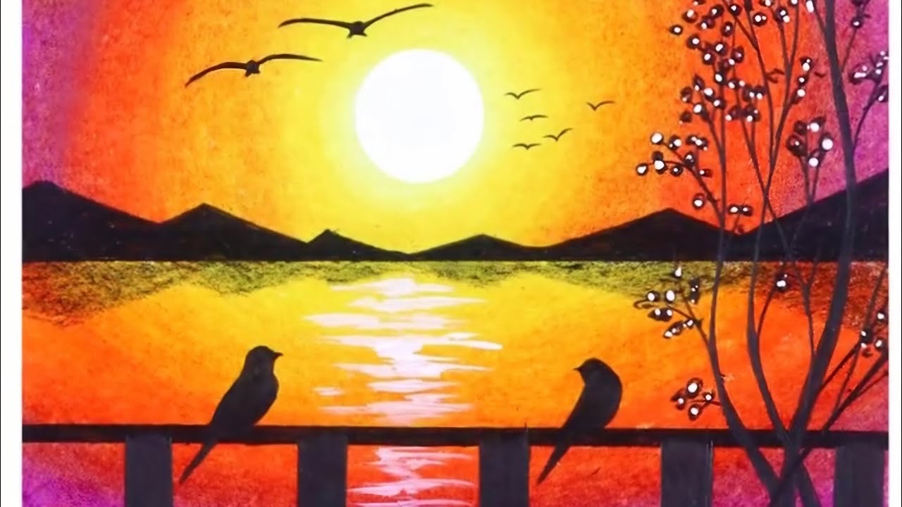 Sunset painting | Poster colour painting ideas for beginners - YouTube