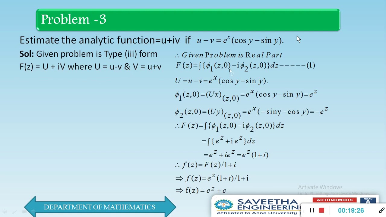 Part 2 Construction Of Analytic Function Problems Youtube