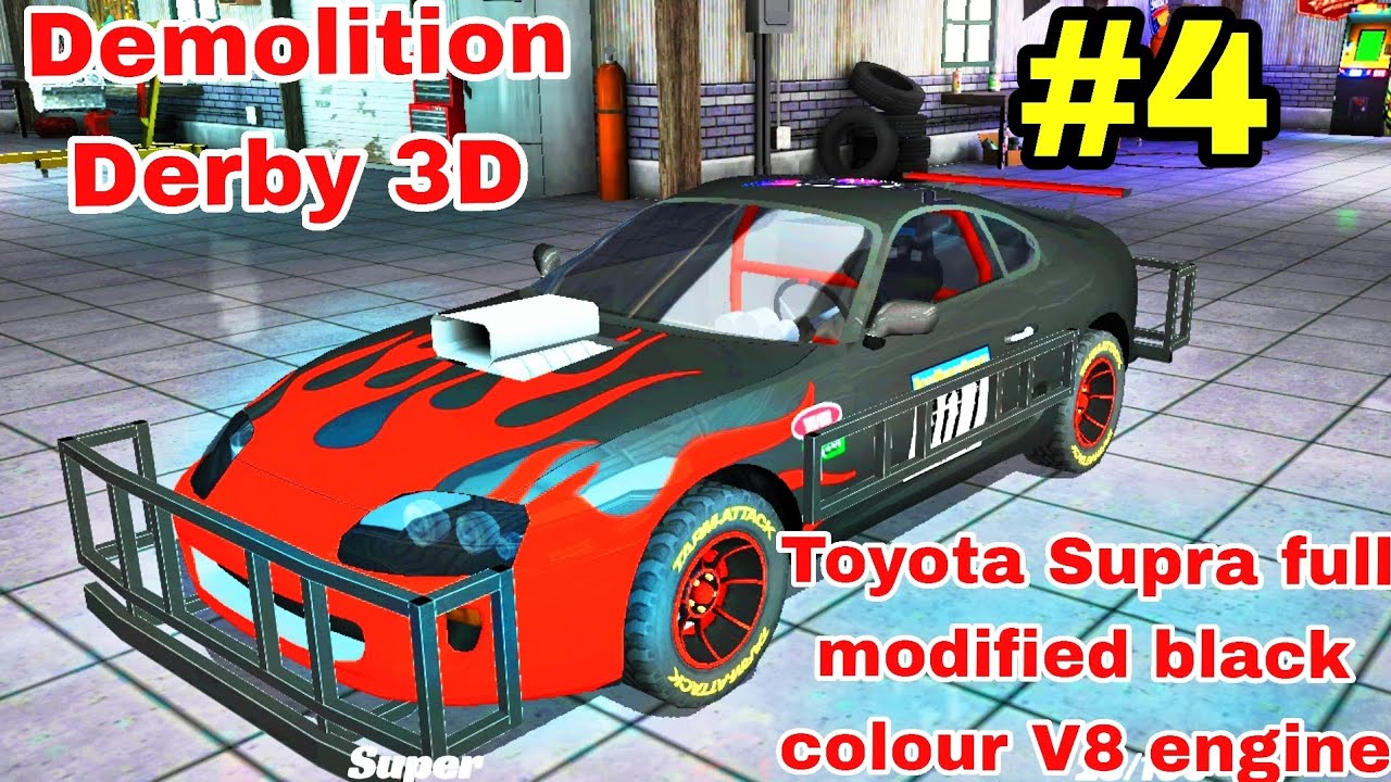 Demolition Derby 3D gameplay Toyota Supra full modified black colour V8 ...