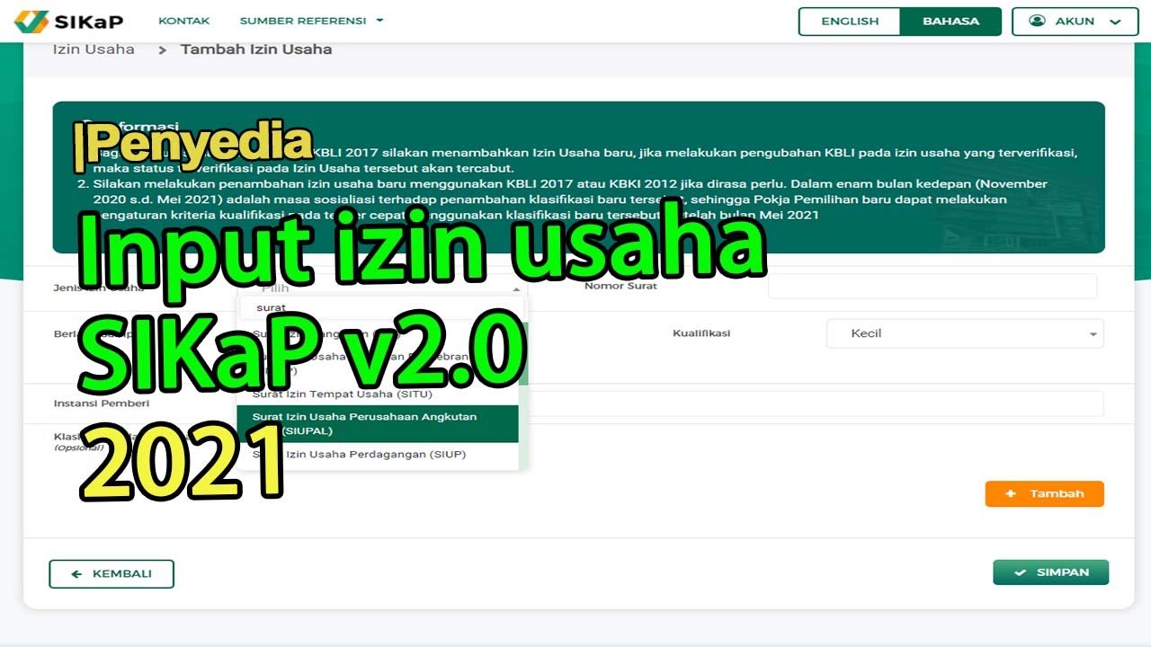 Input Izin Usaha di Aplikasi SIKaP V.2.0 - YouTube