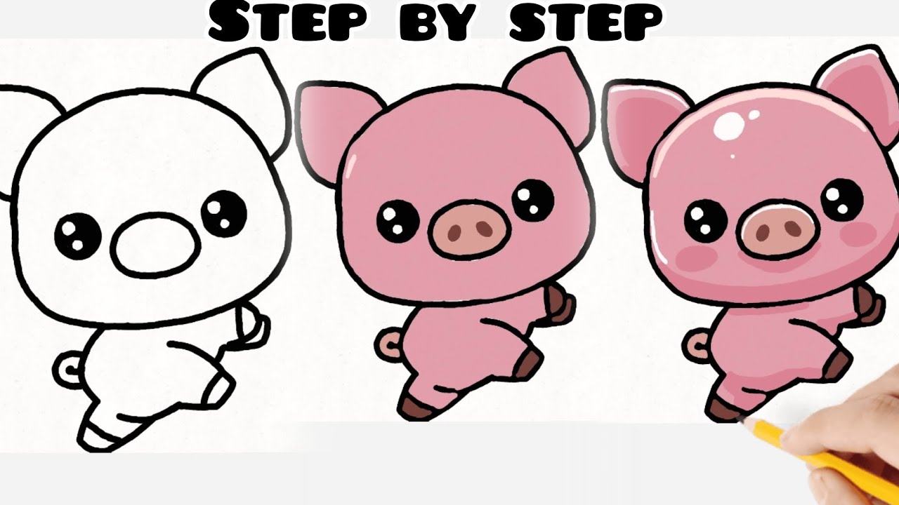 How to draw a cute pig - YouTube