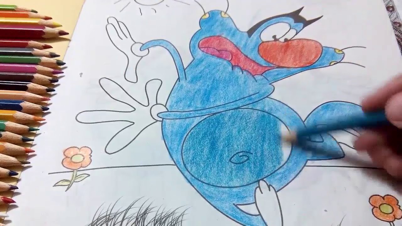 Coloring Pages for Kids, Oggy and The Cockroaches, How to color Oggy ...