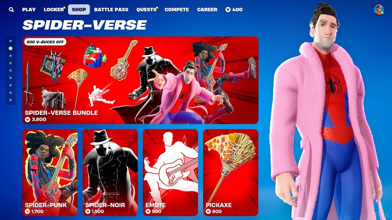 NEW Spider Verse Skins BUNDLES Item Shop! Spider Punk, Peter Parker ...