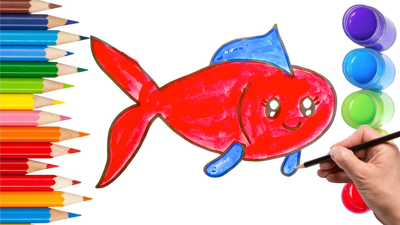 How To Draw cute Fish Drawing, Painting & Coloring For Kids and ...