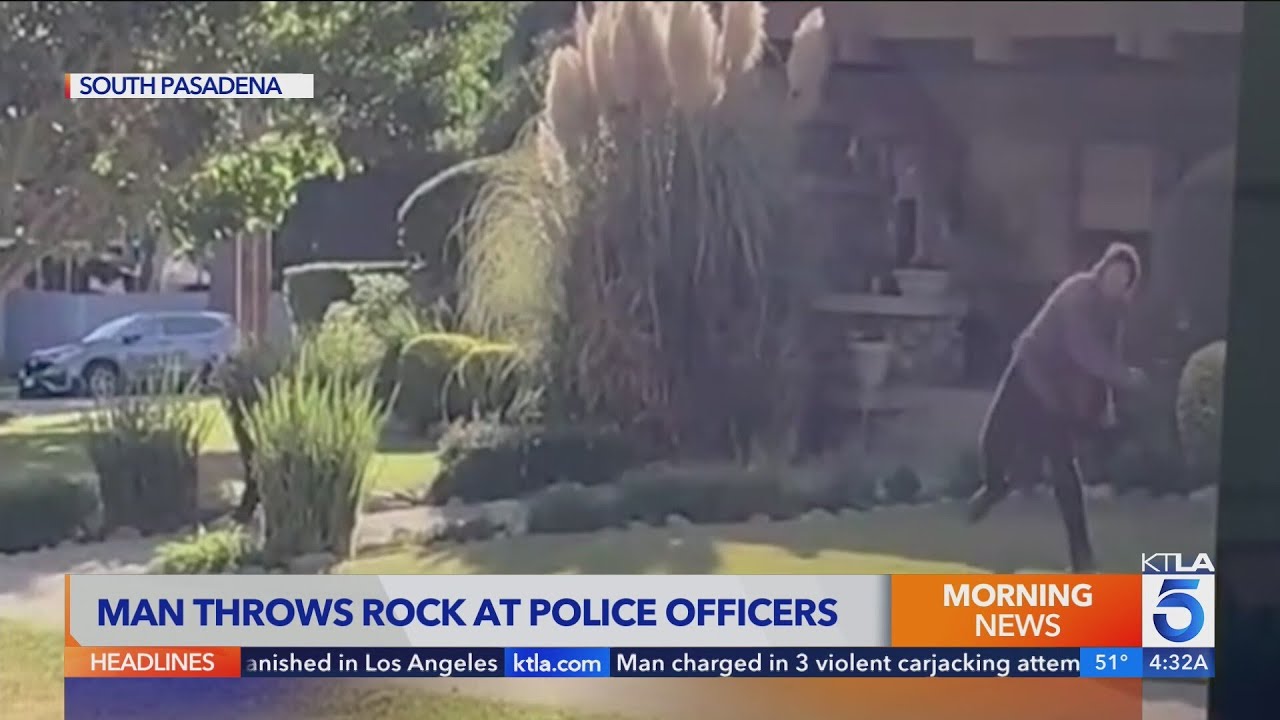 Man throws rocks at South Pasadena police, hits patrol car - YouTube