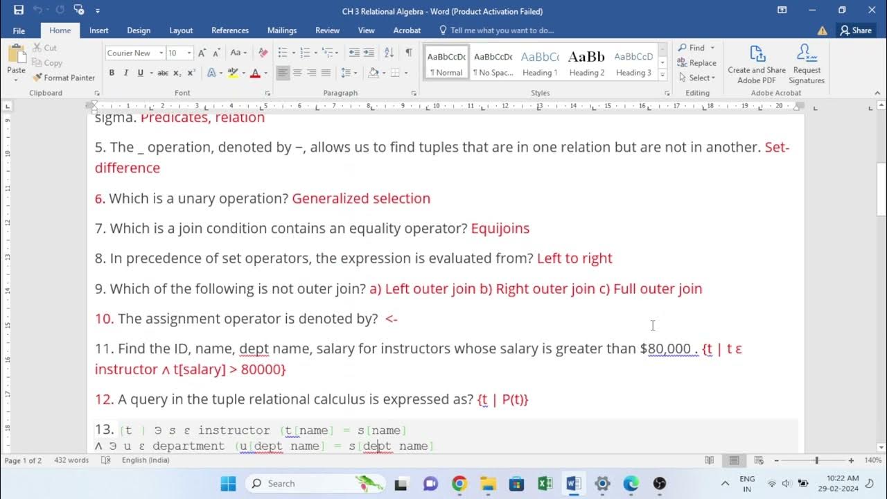 Rpsc Programmer Ch 3 Relational Algebra Youtube