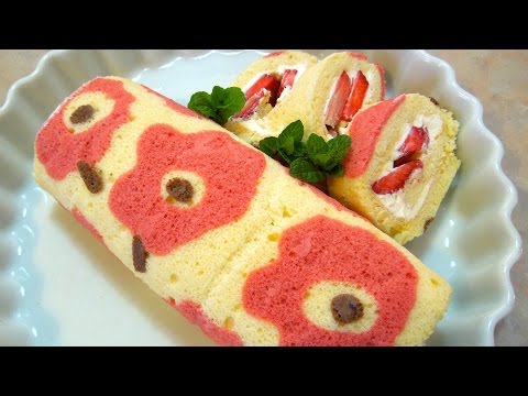 How to make Marimekko pattern Decoration Roll Cake マリメッコ柄　デコレーションロールケーキの作り方