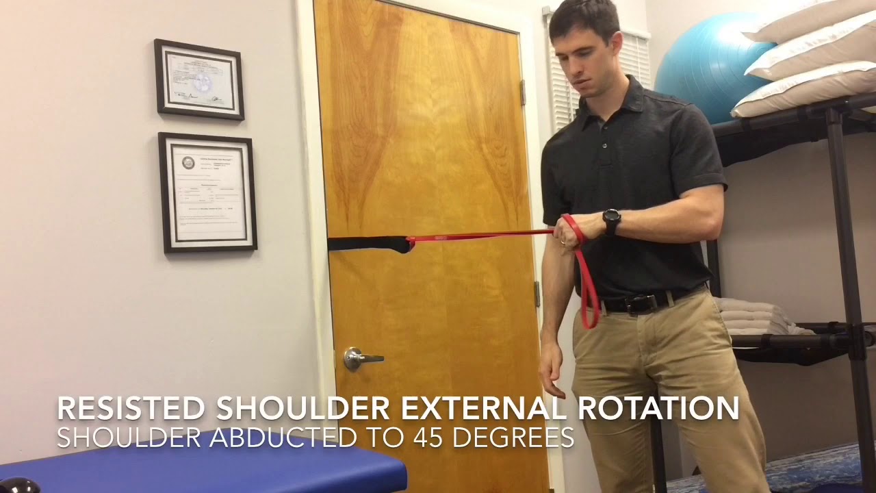 Shoulder External Rotation (arm abducted to 45 degrees) - YouTube
