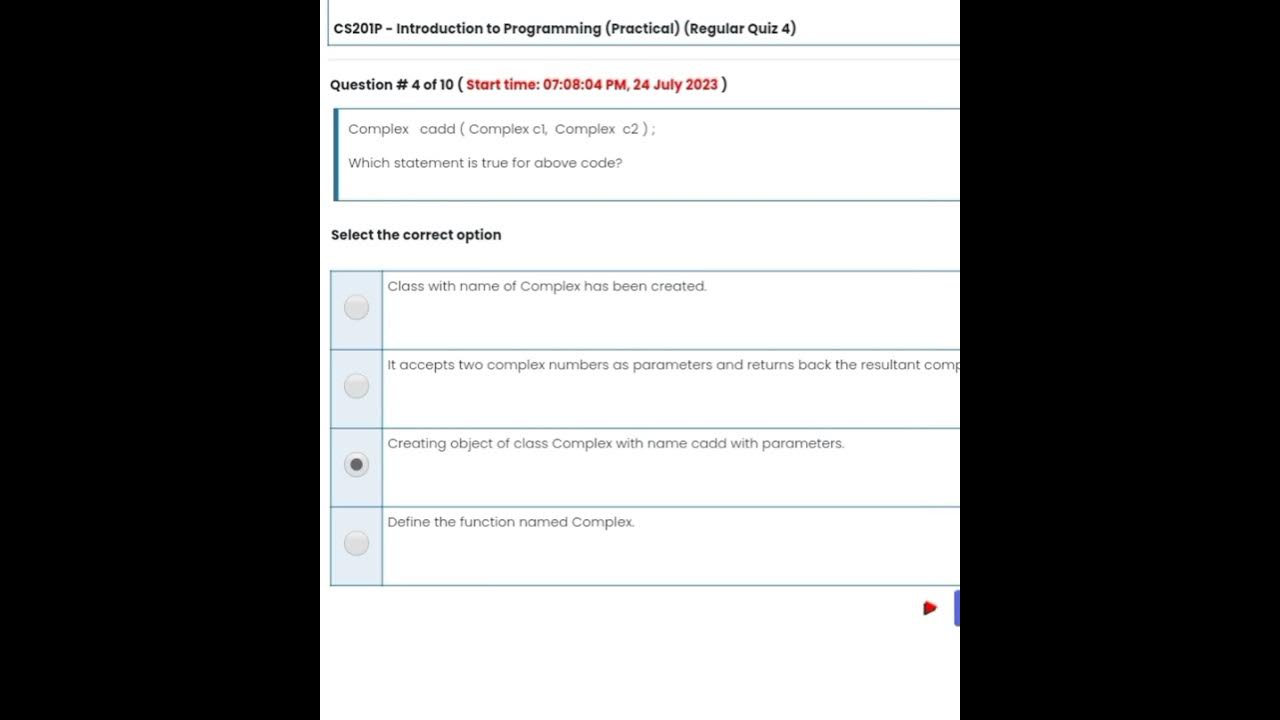 #cs201p - introduction to programming (practical) (Regular Quiz 04)# cs201 p Regular Quiz 04 ...