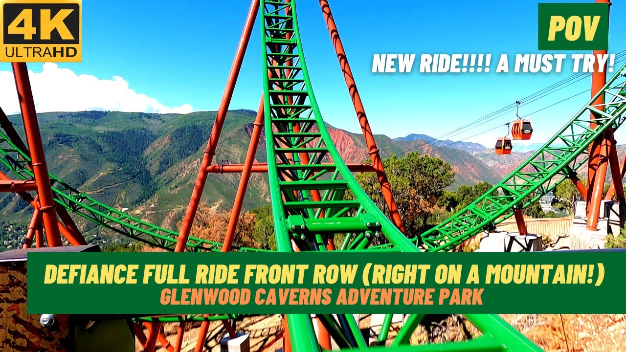 [4K] New Coaster Defiance at Glenwood Caverns | Must Try Once | Front ...