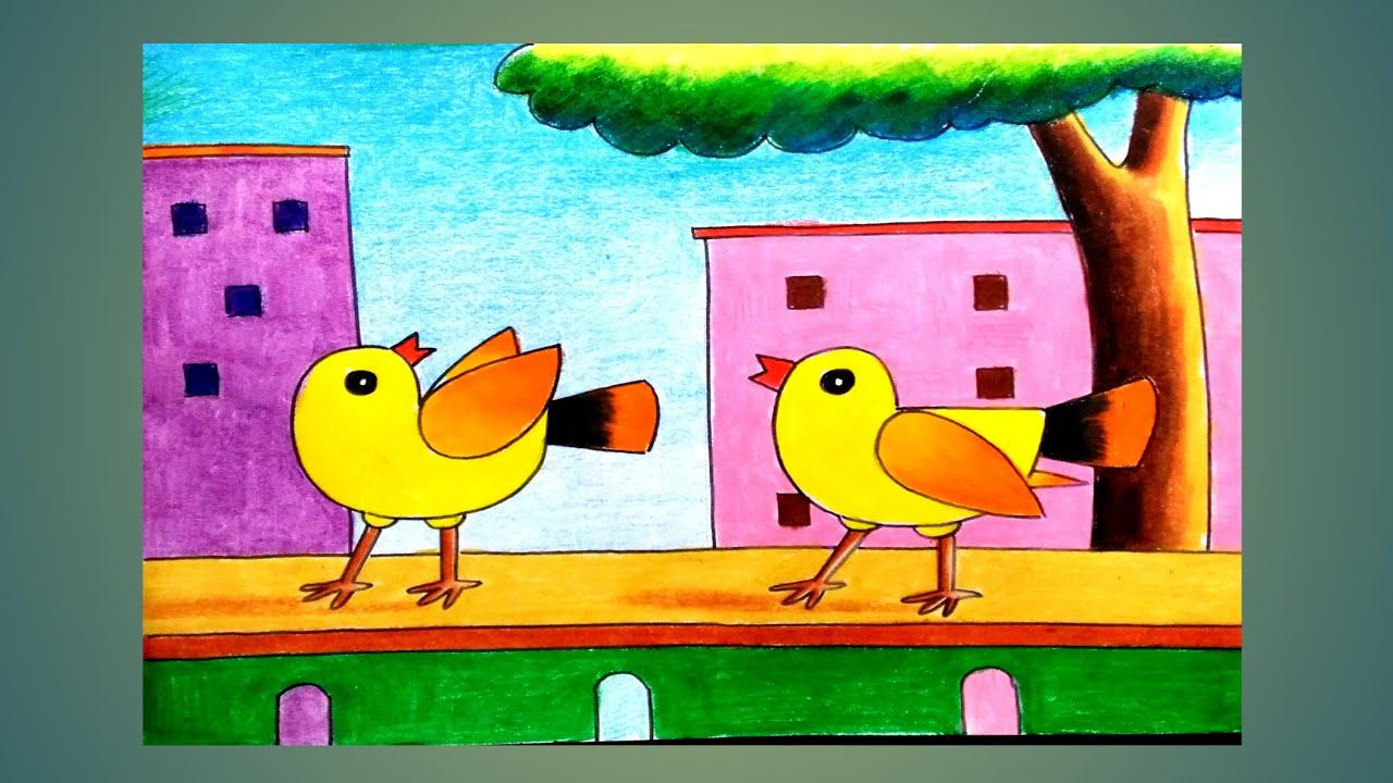 How to draw birds scenery step by step/Birds scenery drawing easy - YouTube