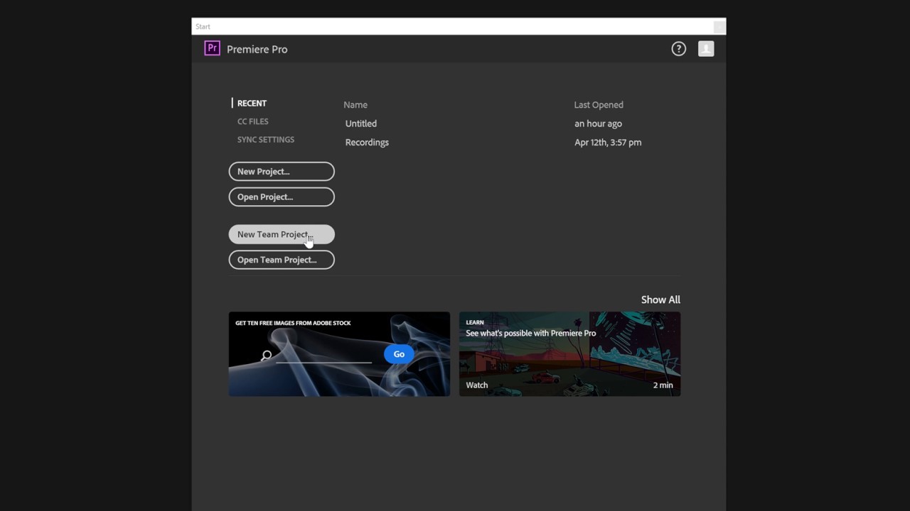 1 Understanding the Start menu in Adobe Premiere Pro CC - YouTube