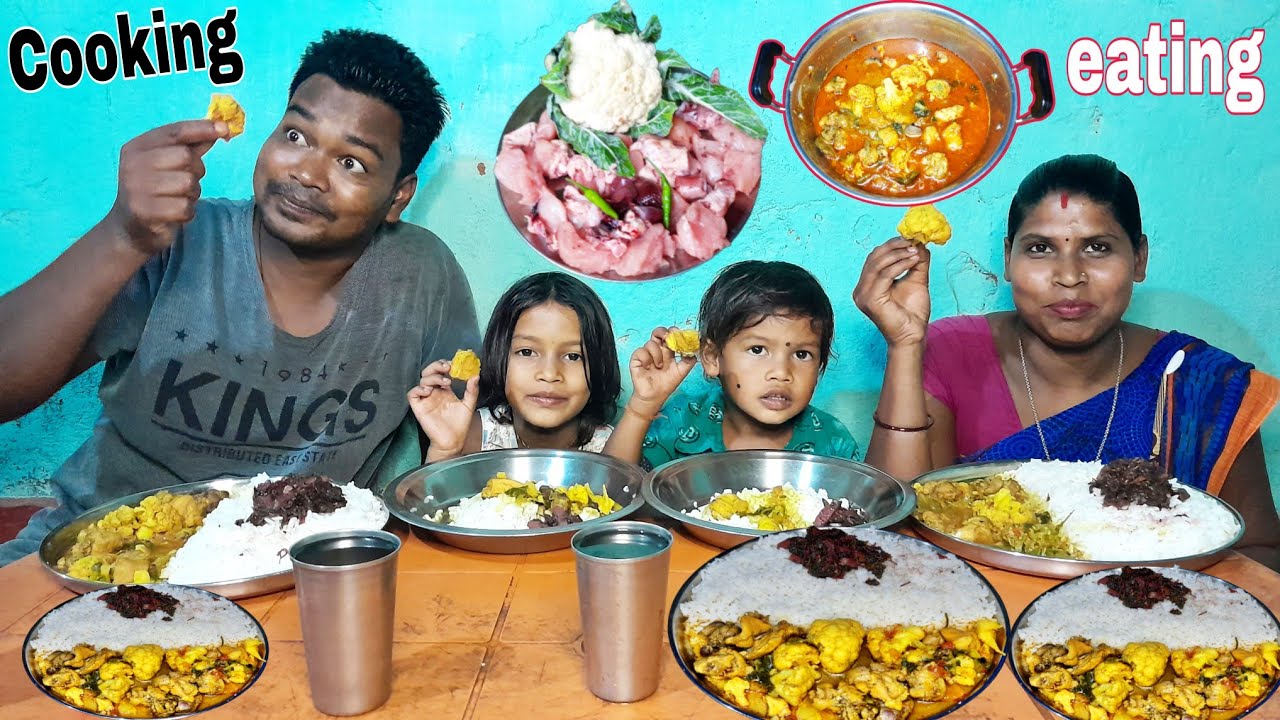 Chicken cauliflower curry cooking eating | Chicken curry with rice ...