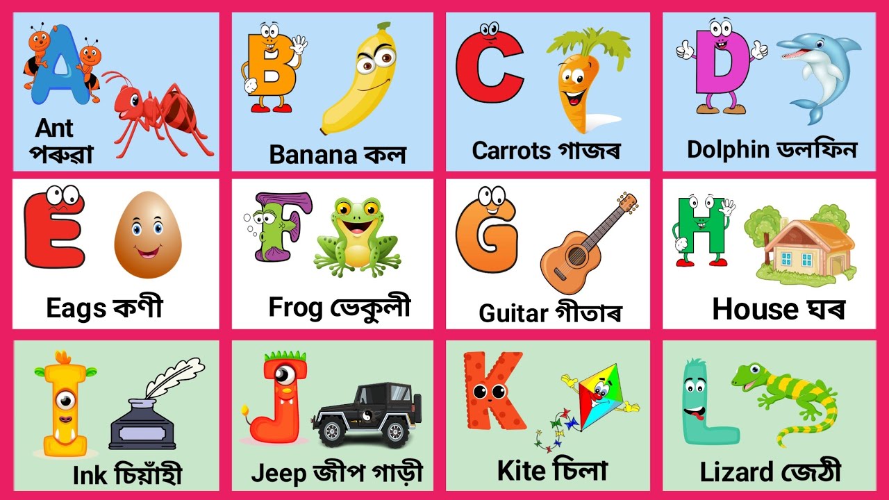 Bornomala in English and Assamese A for ant | B for banana - YouTube