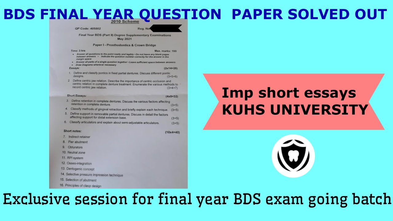 BDS Final year prostho question paper solved out - part 1 - YouTube