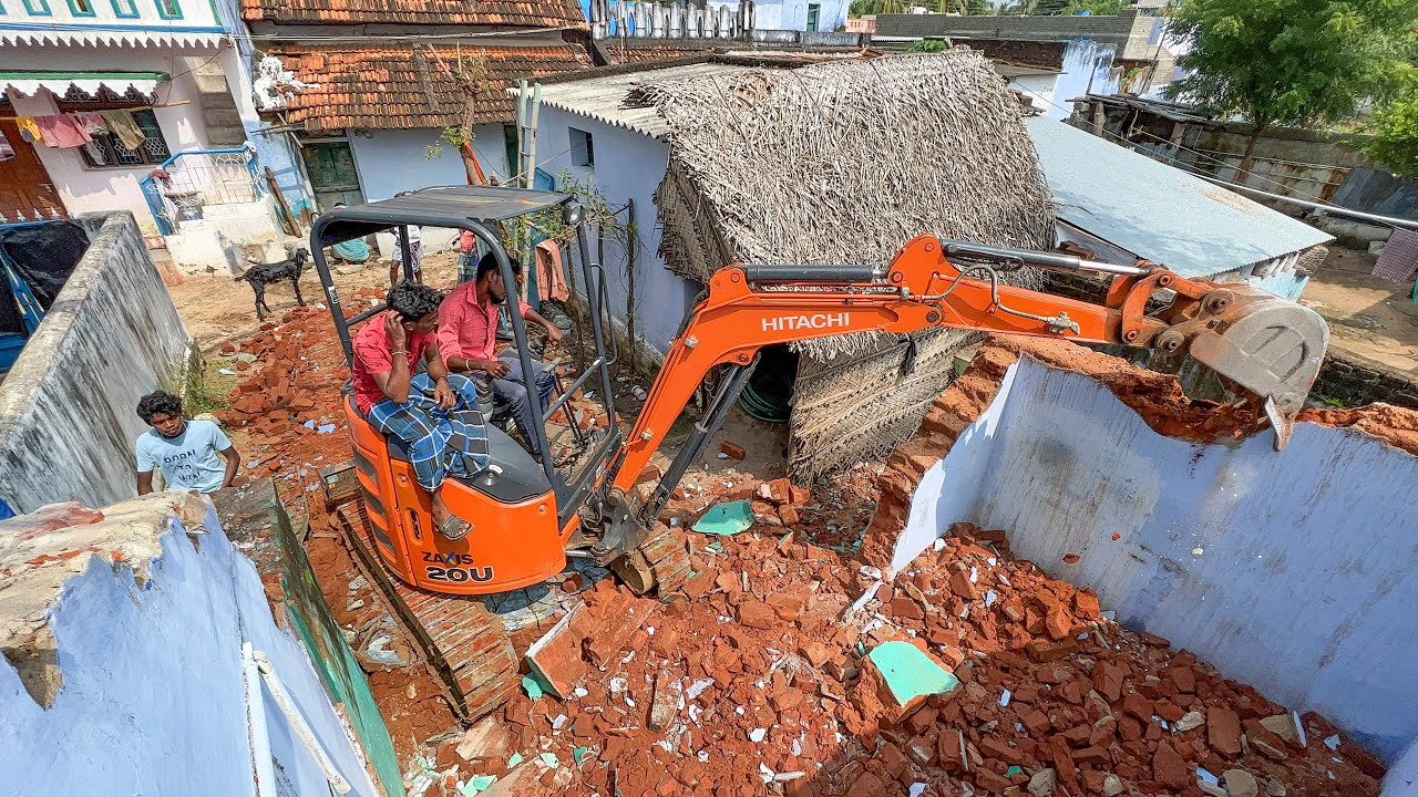 Demolishes house in small space by Mini Excavator and Removes in ...