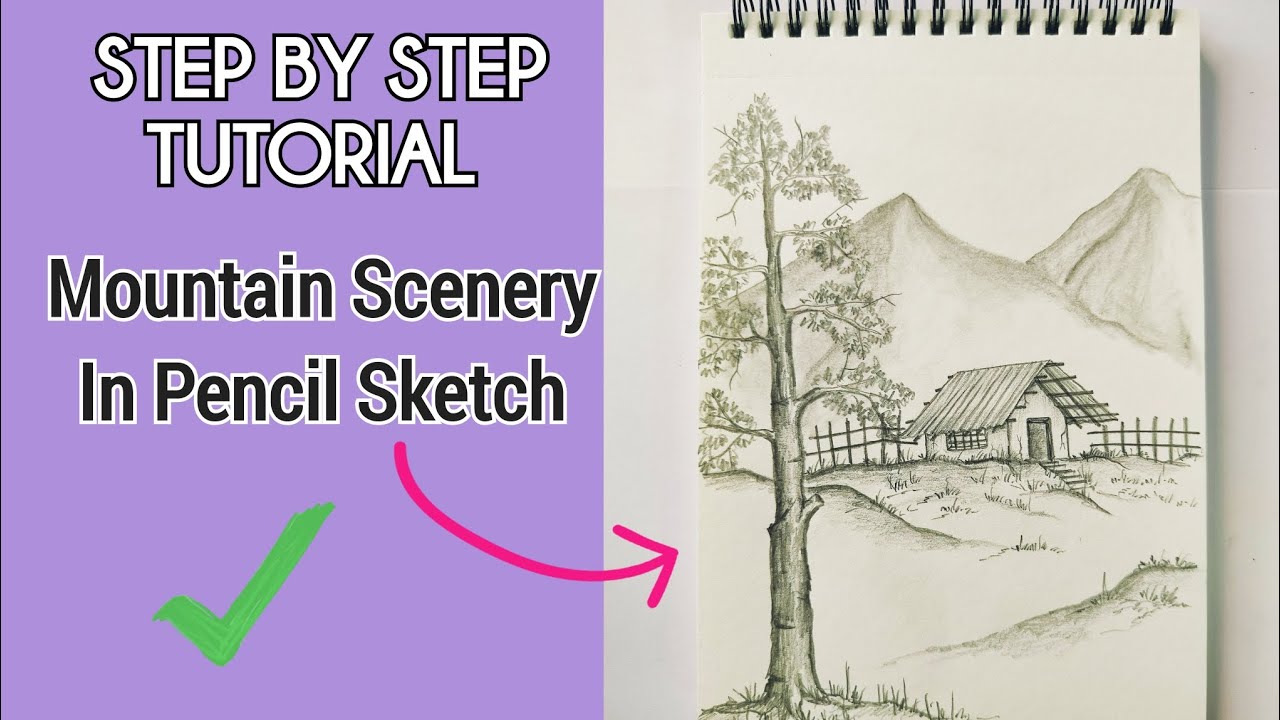 Easy Mountain Scenery Drawing in Pencil Sketch | Pencil drawing ...