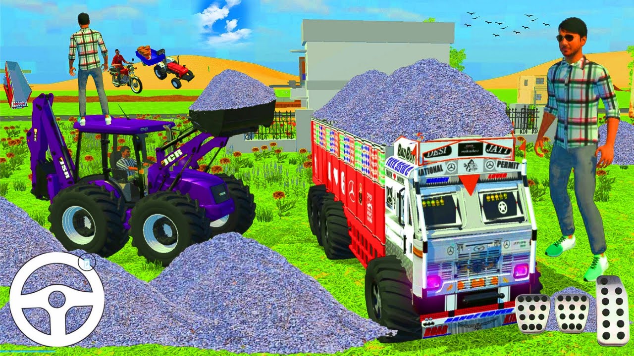 Driving Truck 3 And The JCB loaded stone in double truck Unloading from ...