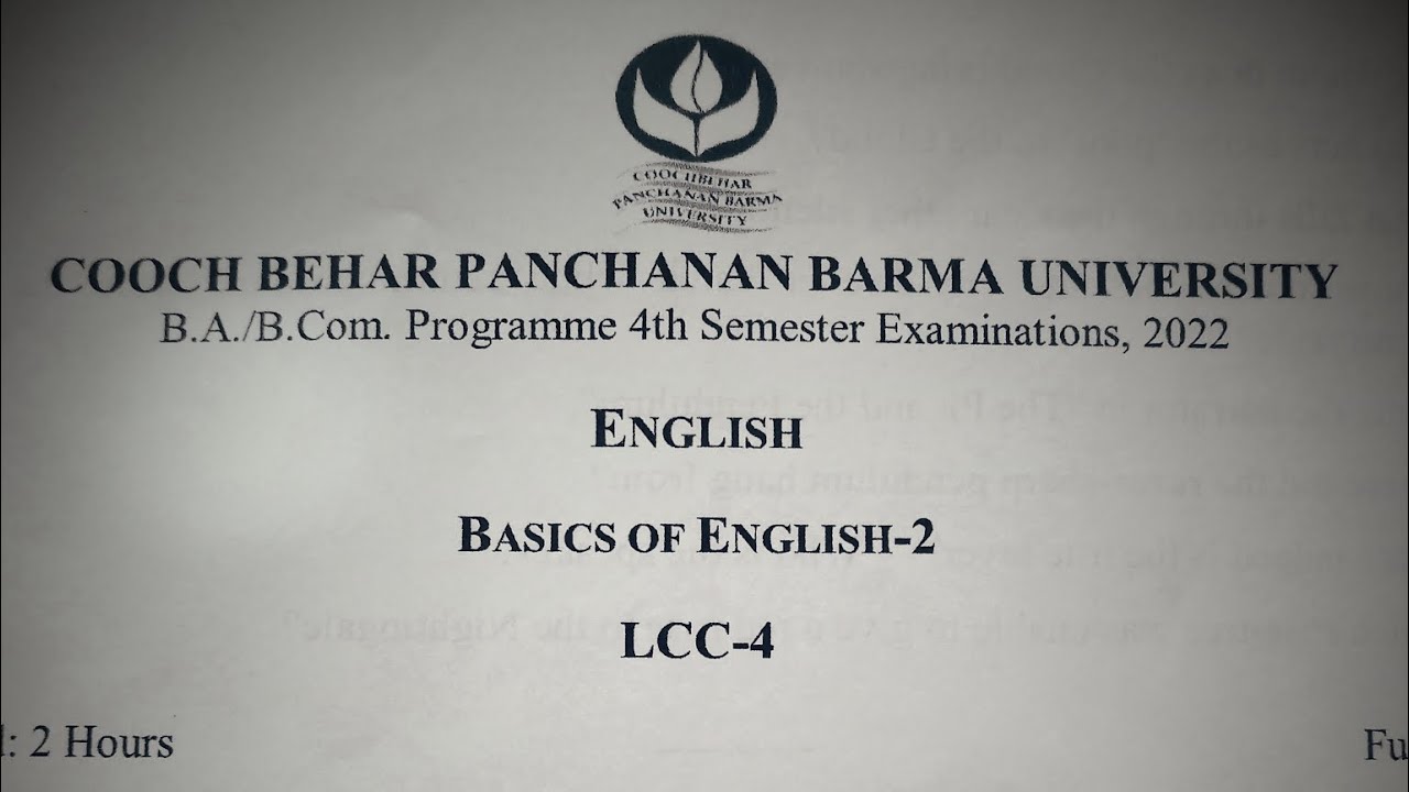 4th semester english lcc question 2022 coochbehar panchanan barma University B.A programme - YouTube